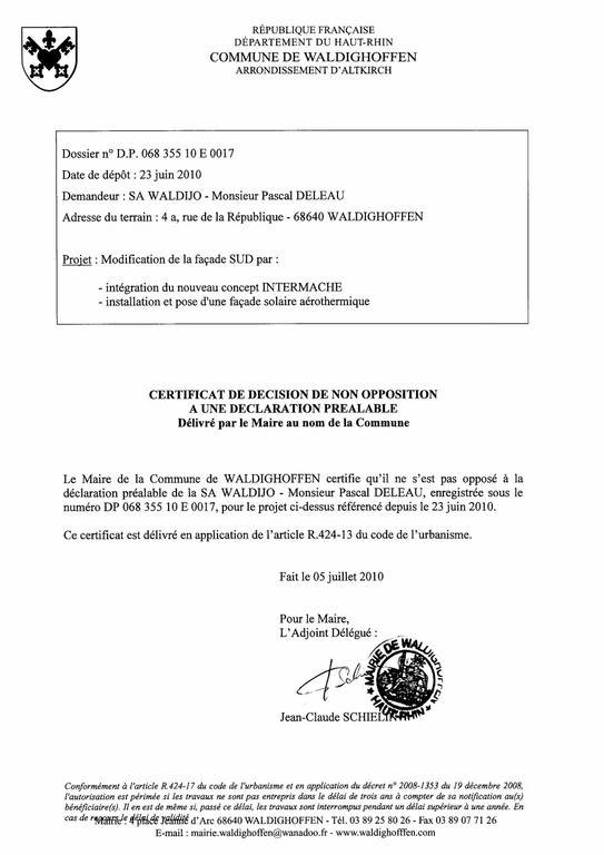 Non opposition à une déclaration préalable - DP06835510E0017 - SA ... Non opposition à une déclaration préalable - DP06835510E0017 - SA ...